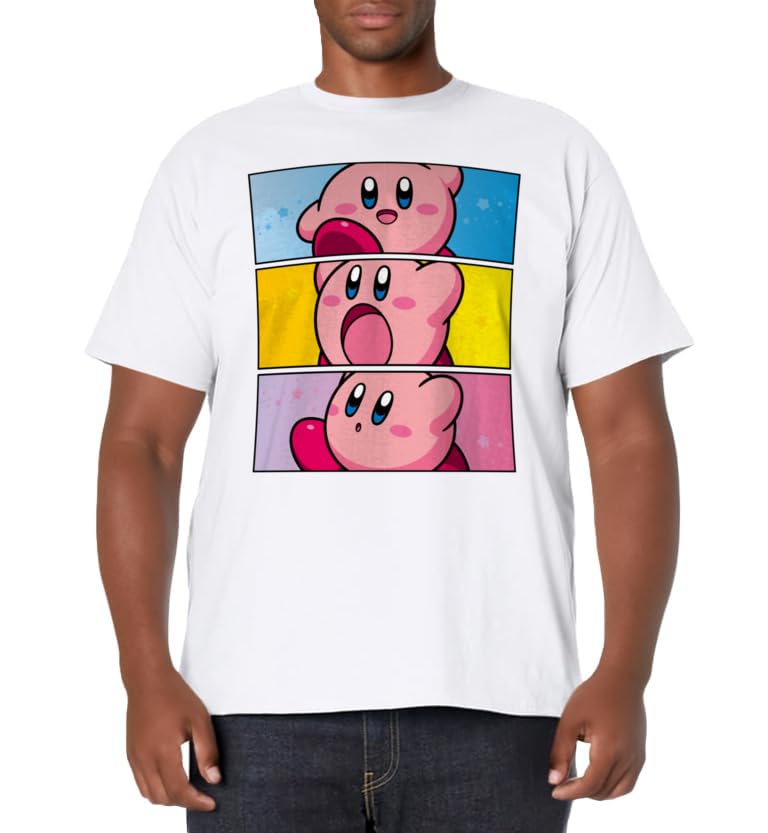 Kirby Vintage Neon Rainbow Cute Face Stacked Panels T-Shirt