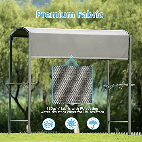 DHPM Iron Double Tiered Backyard Patio BBQ Grill Gazebo with Bar Counters&Extendable Shades for Your Yard, Patio, Garden, Outdoor or Party