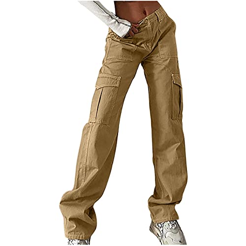 Akklian Cargo Pants for Women Y2K Streetwear Multiple Pockets Combat Military Trousers Solid Color Casual Pants