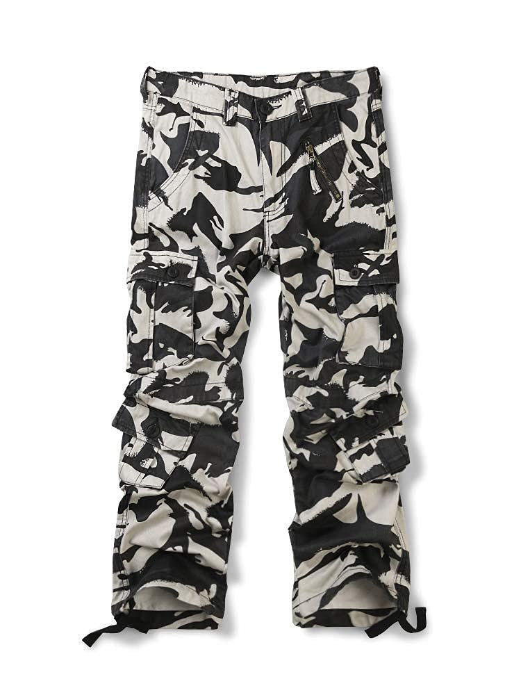 Mesinsefra Men's Cotton Casual Military Army Cargo Camo Combat Work Pants with 8 Pocket Camo White 38