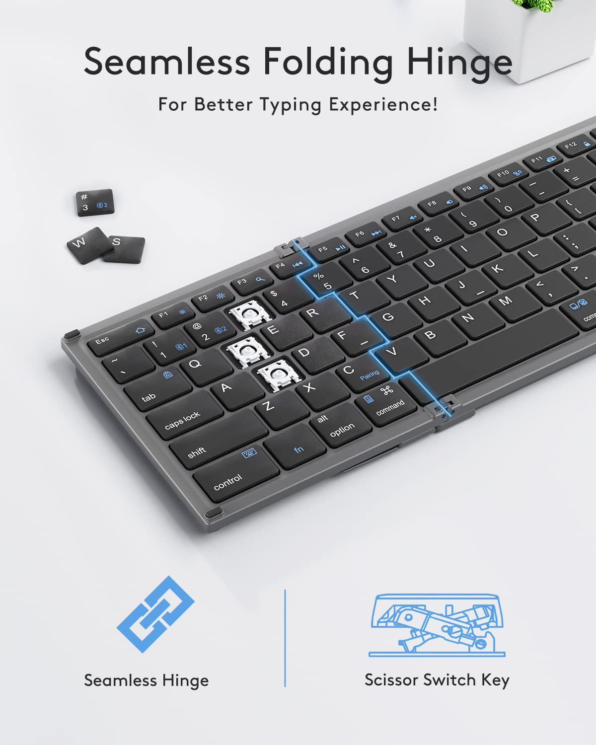 Samsers Foldable Bluetooth Keyboard with Touchpad, Full-Size Wireless Folding Holder, Rechargeable Portable Travel for iOS Android Windows Mac OS, Support 3 Devices (BT5.1 x 3)