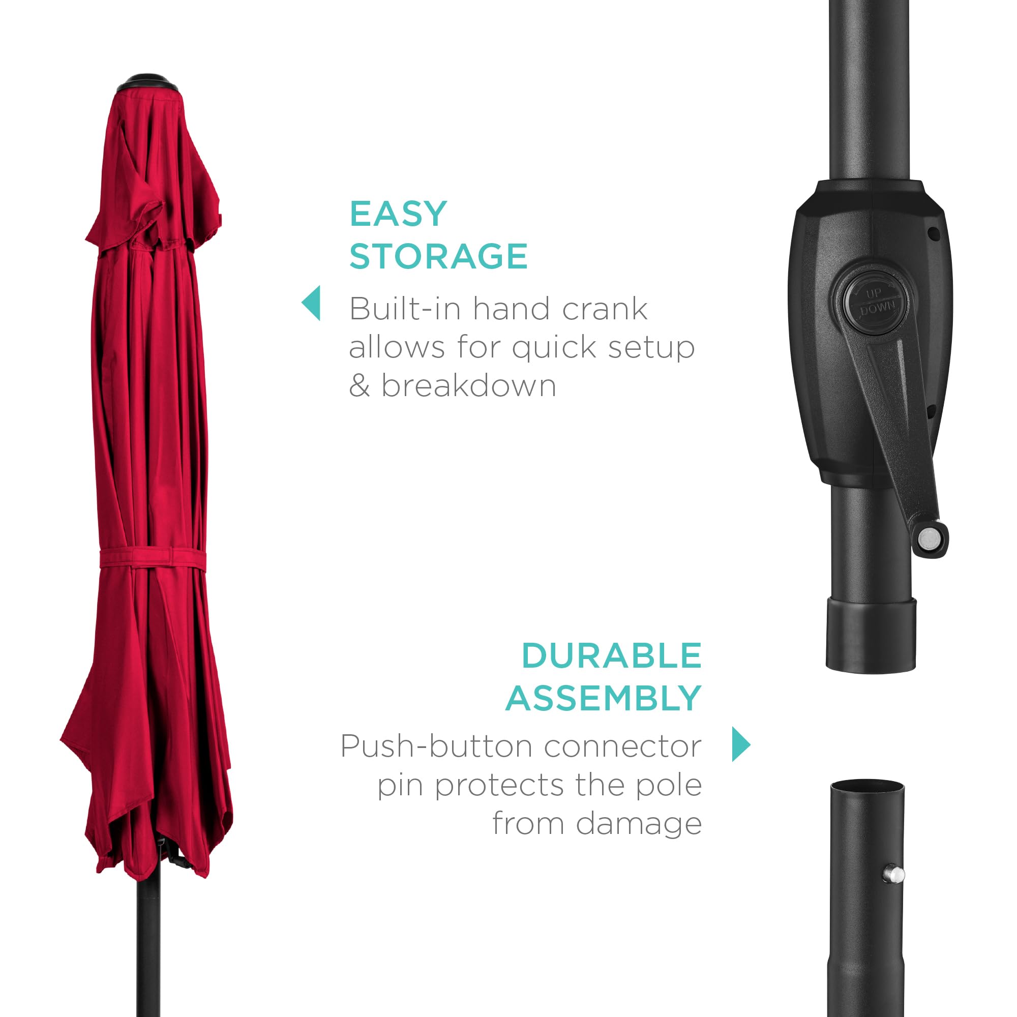 Best Choice Products 7.5ft Heavy-Duty Round Outdoor Market Table Patio Umbrella w/Steel Pole, Push Button Tilt, Easy Crank Lift - Red