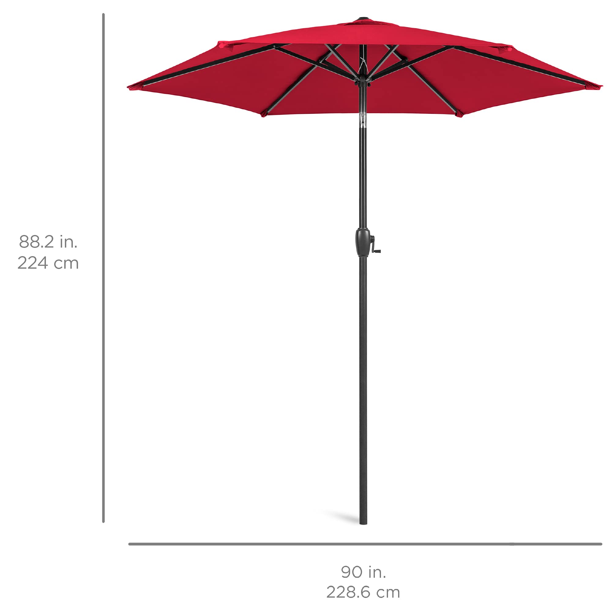 Best Choice Products 7.5ft Heavy-Duty Round Outdoor Market Table Patio Umbrella w/Steel Pole, Push Button Tilt, Easy Crank Lift - Red