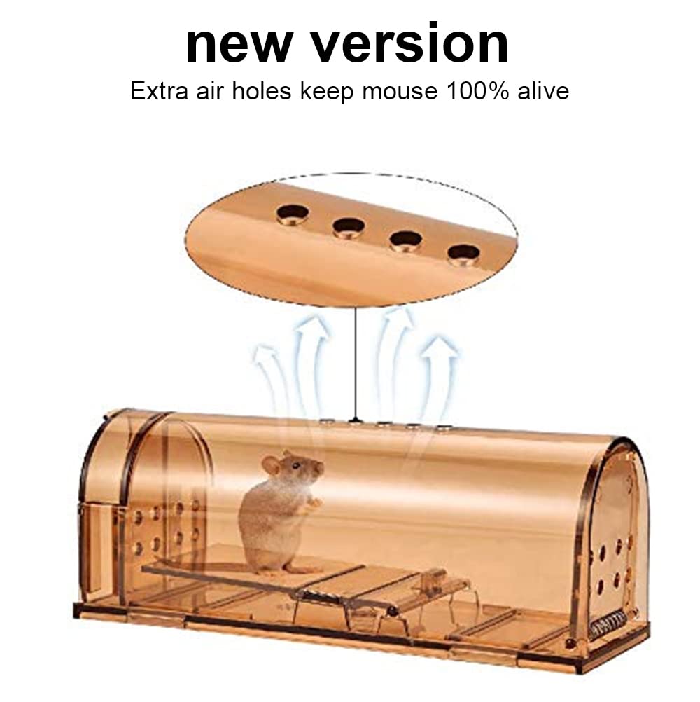 Humane Mouse Traps Indoor for Home - Mouse Trap Easy to Set, Reusable and Effective No Kill Mouse Traps,Catch and Release Mouse Traps,Safe for Family and Pet Indoor/Outdoor-2 Pack,Brown
