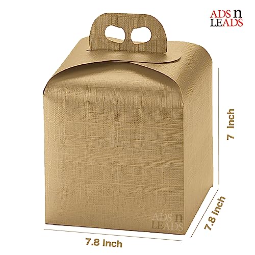 ADS N LEADS Golden Cake box Bakery for Tall Cakes Boxes with Handles - Non-corrugated gold cardboard packaging Pastries, Birthday Party Containers, Wedding, Valentine's Day (GOLD7.8 x 7.8 x 7 Inch)