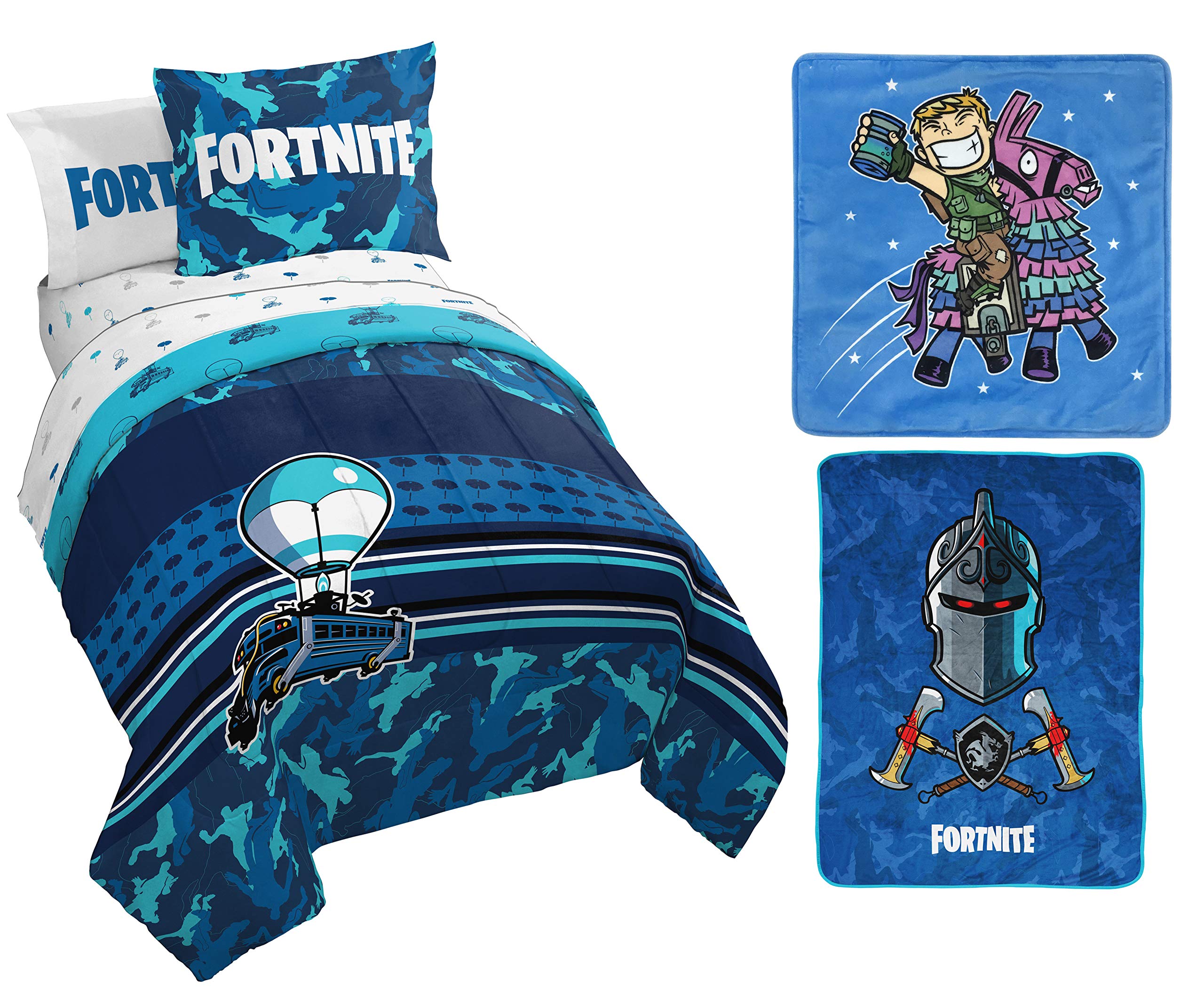 Jay Franco Fortnite Battle Bus 9-Piece Full Bedding Bundle- Includes Bed Set, Throw Blanket, Dec Pillow Cover