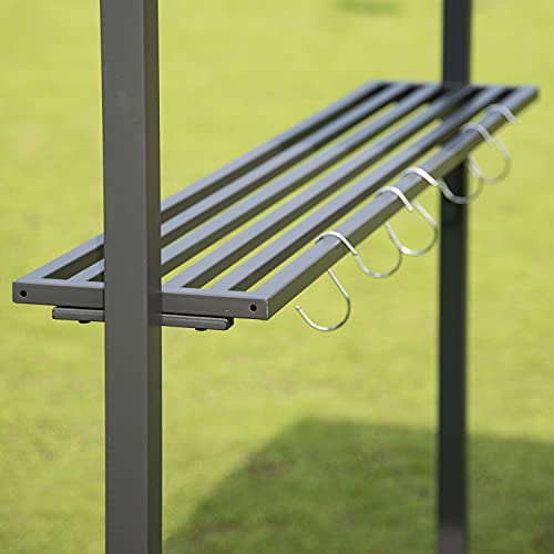 DHPM Iron Double Tiered Backyard Patio BBQ Grill Gazebo with Bar Counters&Extendable Shades for Your Yard, Patio, Garden, Outdoor or Party