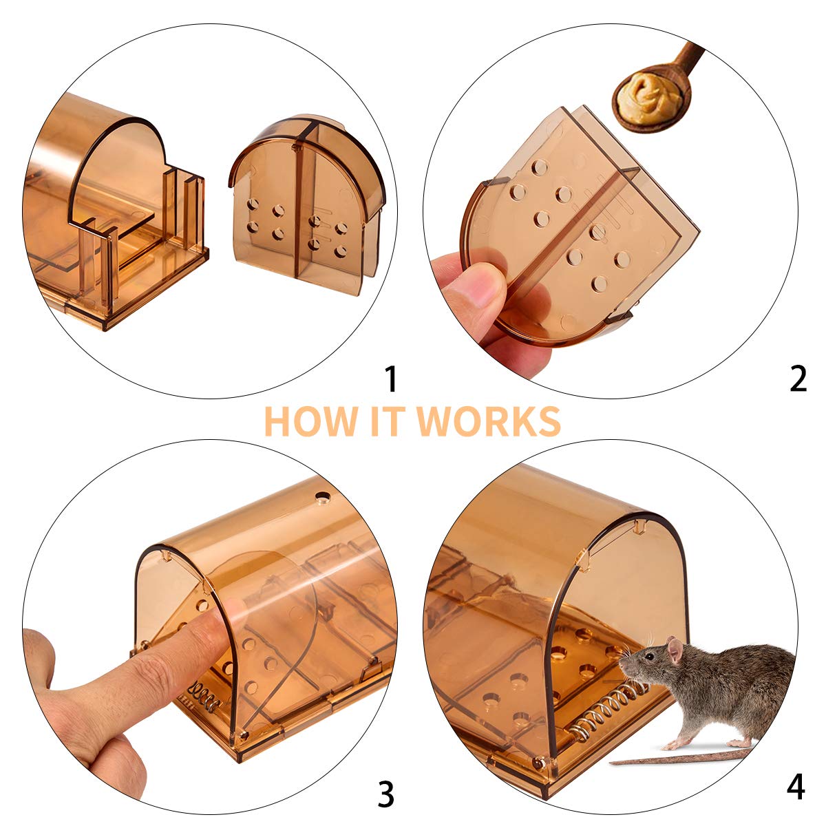 Humane Mouse Traps Indoor for Home - Mouse Trap Easy to Set, Reusable and Effective No Kill Mouse Traps,Catch and Release Mouse Traps,Safe for Family and Pet Indoor/Outdoor-2 Pack,Brown