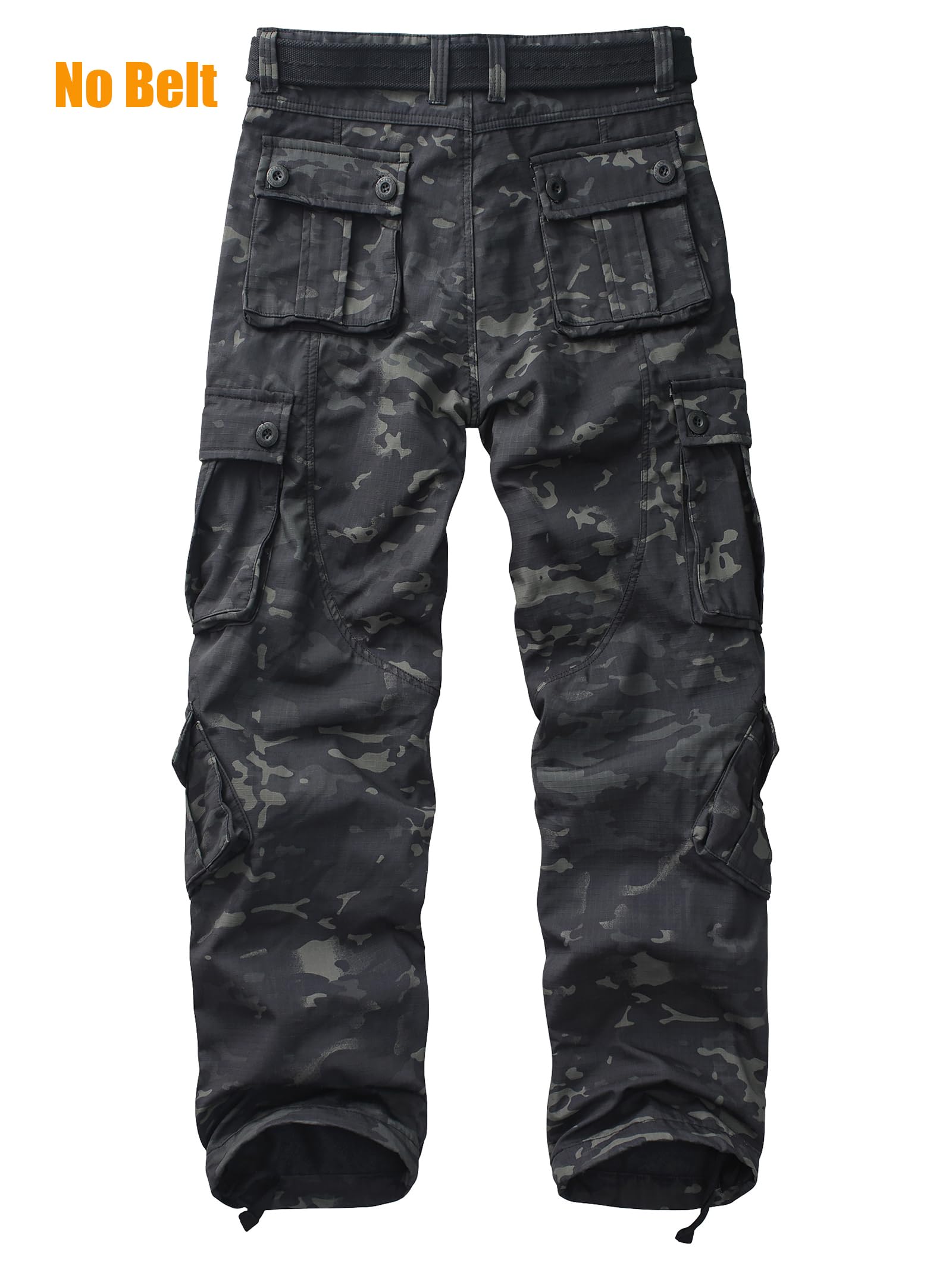 GSGGIG Men's Fleece Lined Camo Hiking Tactical Ripstop Pants Winter Outdoor Work Cargo Pants with 8Pockets No Belt JR55 Black CP CAMO 32