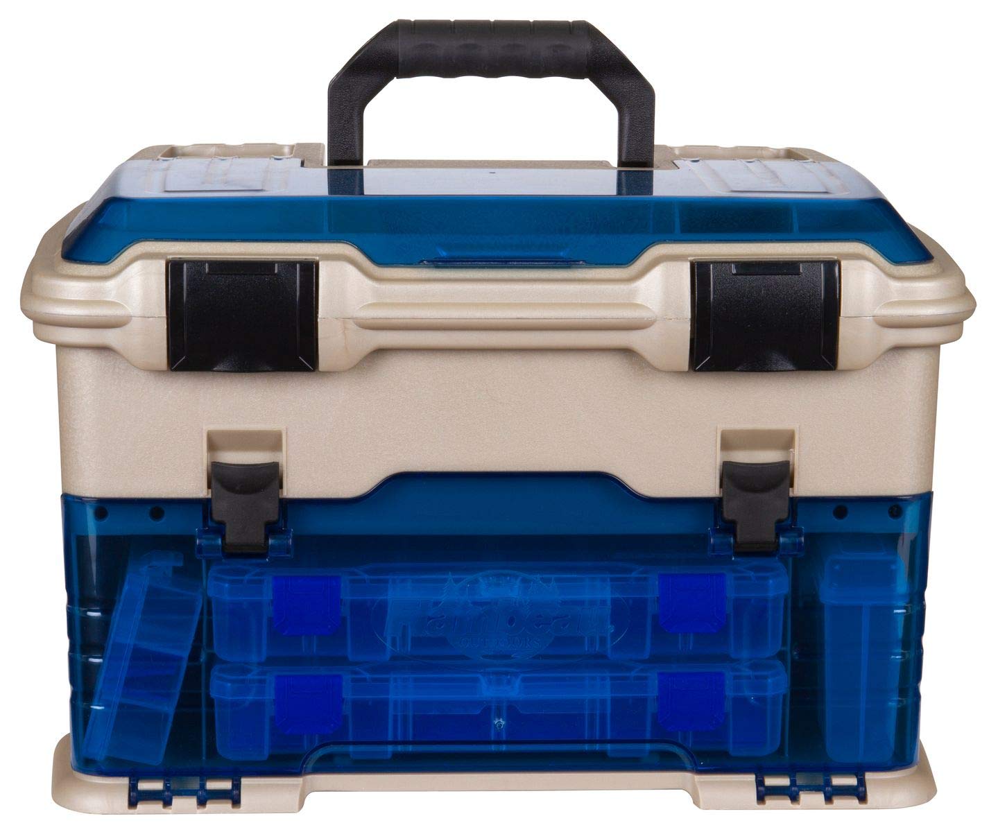 Flambeau Outdoors T5P Pro Multiloader Tackle Box, Fishing Organizer with Tuff Tainer Boxes, Zerust Anti-Corrosion Technology - Clear Blue/Gold