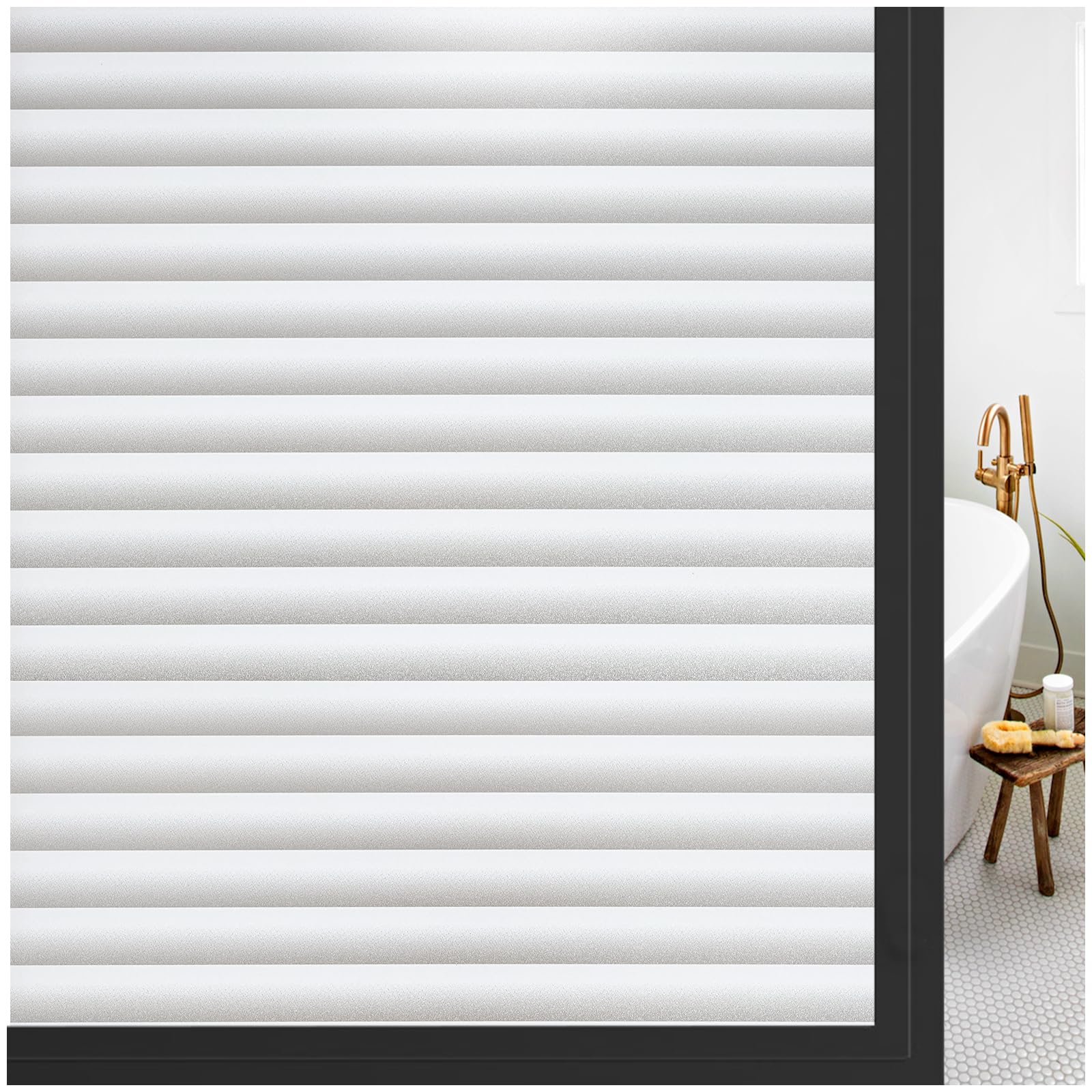 rabbitgoo Window Privacy Film Frosted Glass Film for Bathroom, Non Adhesive Static Cling Removable Window Sticker for Home Office, Anti-UV Opaque Coverings, Blinds Pattern, 17.5 x 78.7 inches