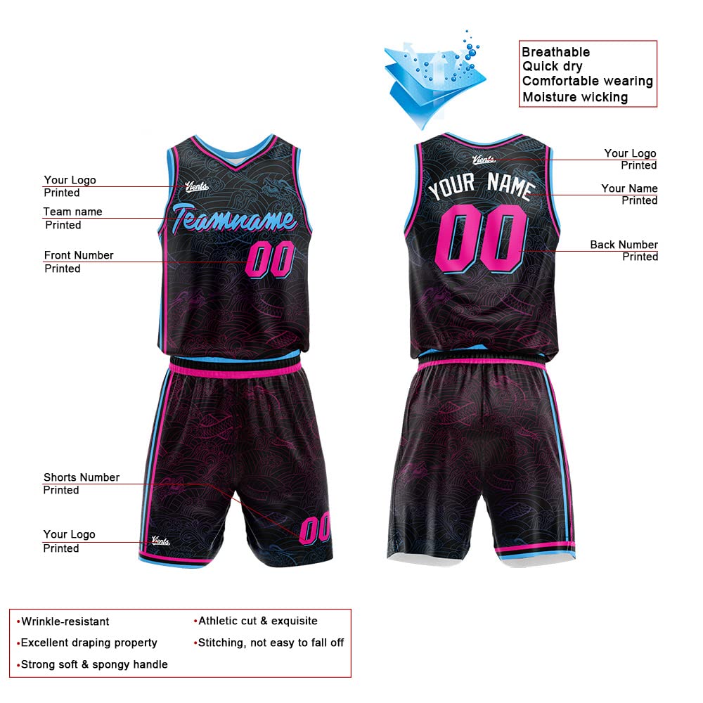 Custom Reversible Basketball Jersey for Men Women Adult Youth Print Name Number Logo (White-Black-Red)…
