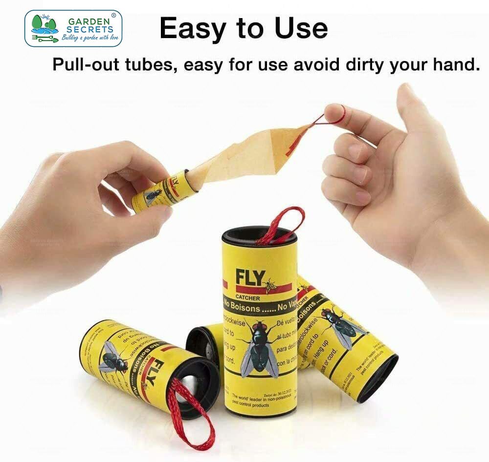 GARDEN SECRETS® Insect Bug Fly Glue Paper Catcher Trap Ribbon Tape Strip Sticky Flies 16 Rolls