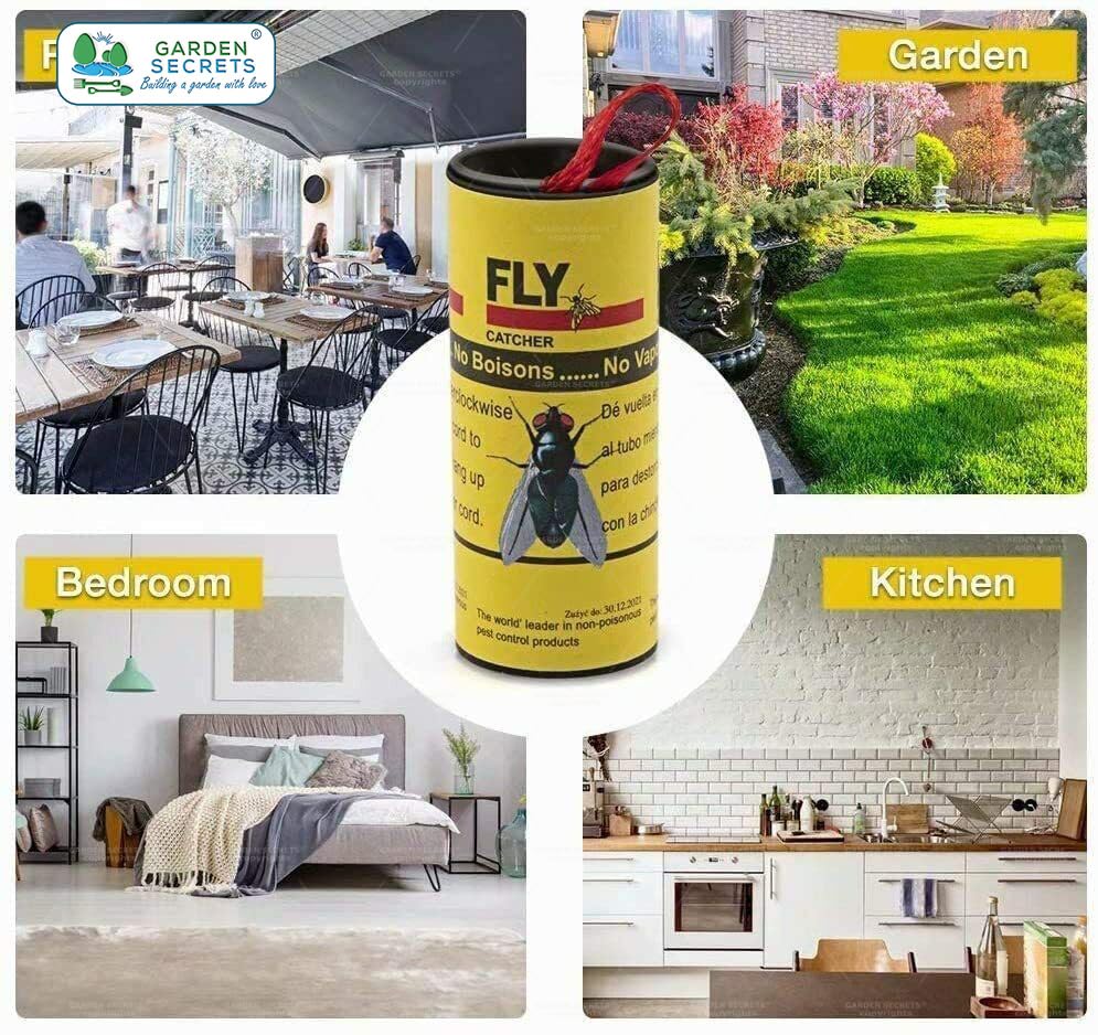 GARDEN SECRETS® Insect Bug Fly Glue Paper Catcher Trap Ribbon Tape Strip Sticky Flies 16 Rolls