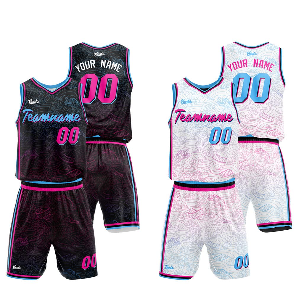 Custom Reversible Basketball Jersey for Men Women Adult Youth Print Name Number Logo (White-Black-Red)…