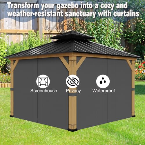 10-ft x 12-ft Gazebo Curtains,Privacy Replacement Sidewall 4-Panel Universal Shade Curtains Set,Protecting Side Walls (Only Curtain)-Grey
