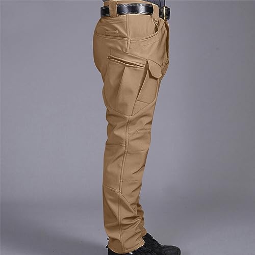 Mens Fleece Lined Tactical Hiking Pants Winter Warm Outdoor Multi Pockets Cargo Pants Army Training Combat Trousers