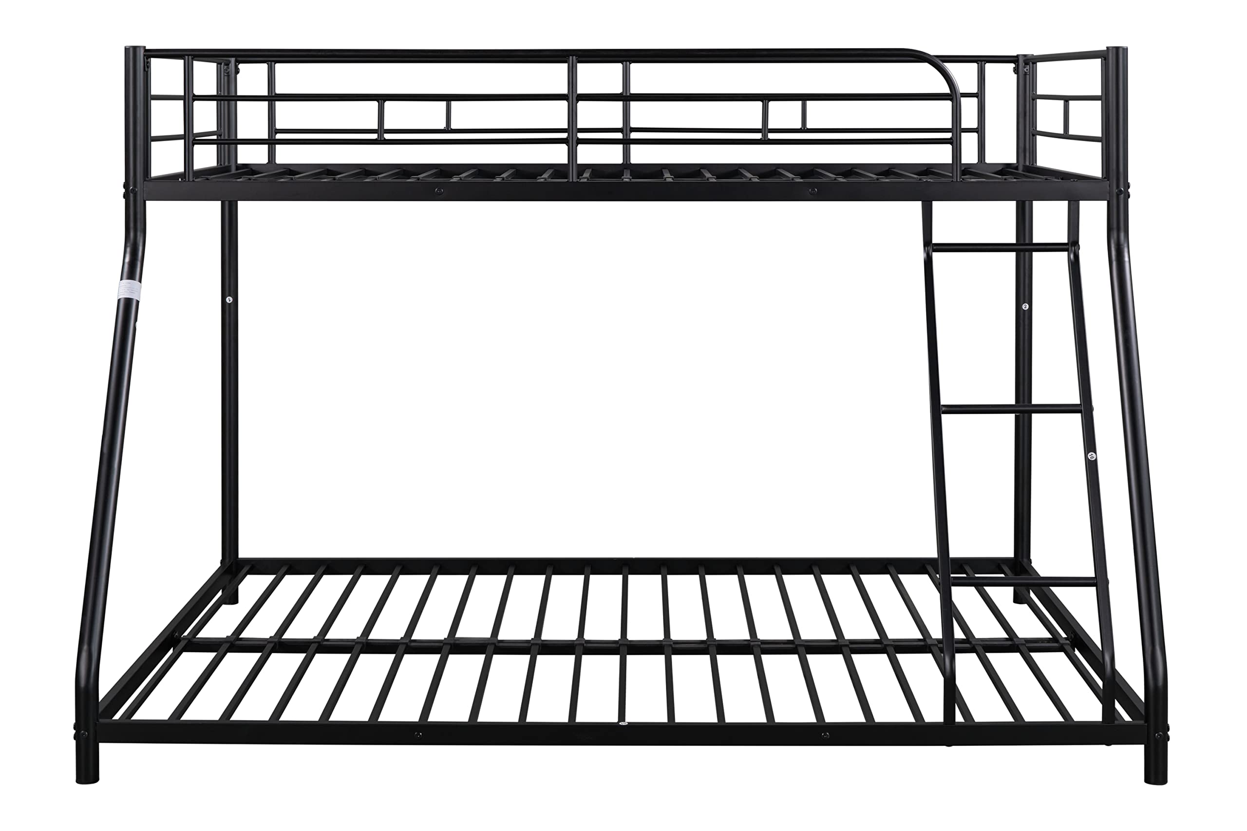 HBRR Twin Over Full Metal Bunk Beds with Ladders & Full Length Guardrail, Low Bunkbeds for Kids, Teens & Adults, Heavy Duty Metal Slats, No Box Spring Needed, Black