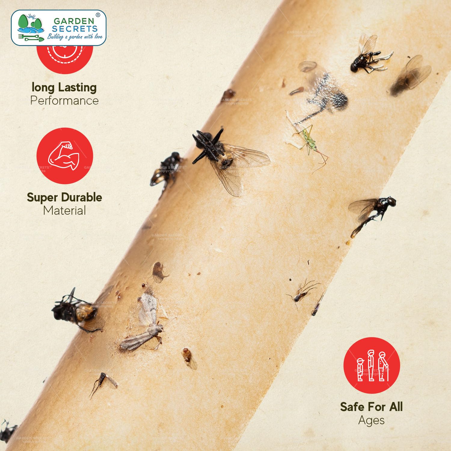 GARDEN SECRETS® Insect Bug Fly Glue Paper Catcher Trap Ribbon Tape Strip Sticky Flies 16 Rolls