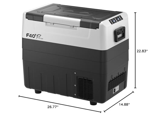F40C4TMP 12 Volt Portable Refrigerator, 58 Quart Dual Zone Car Freezer, Independent Temperature Control -4℉ to 50℉, 55L Compressor Fridge, Camping, Travel, Trip, Vehicle, Home, 12V/24V DC & 110V AC