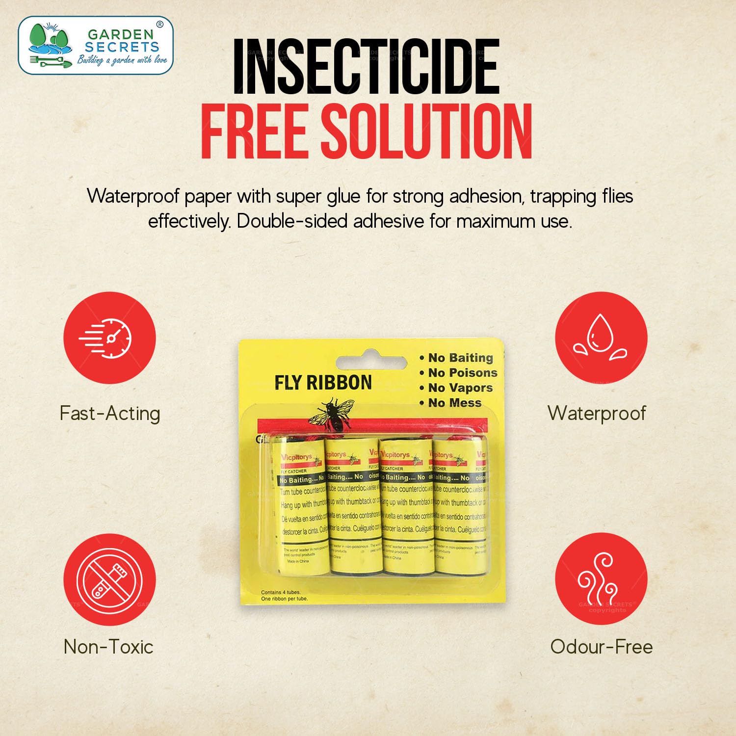 GARDEN SECRETS® Insect Bug Fly Glue Paper Catcher Trap Ribbon Tape Strip Sticky Flies 16 Rolls
