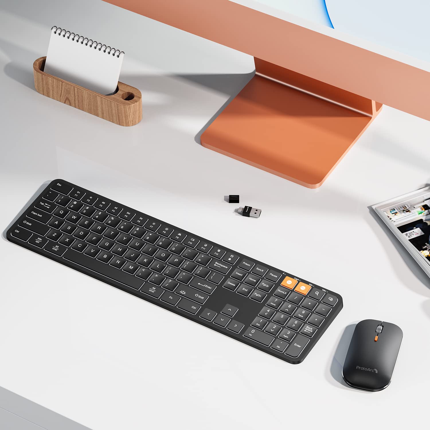 Backlit Wireless Keyboard and Mouse for Mac, ProtoArc KM100 Ultra Slim Backlit Wireless Keyboard, Rechargeable Silent Keyboard Mouse Combo for Mac OS, Windows 7/8/10, MacBook Air/Pro, Laptop (Black)