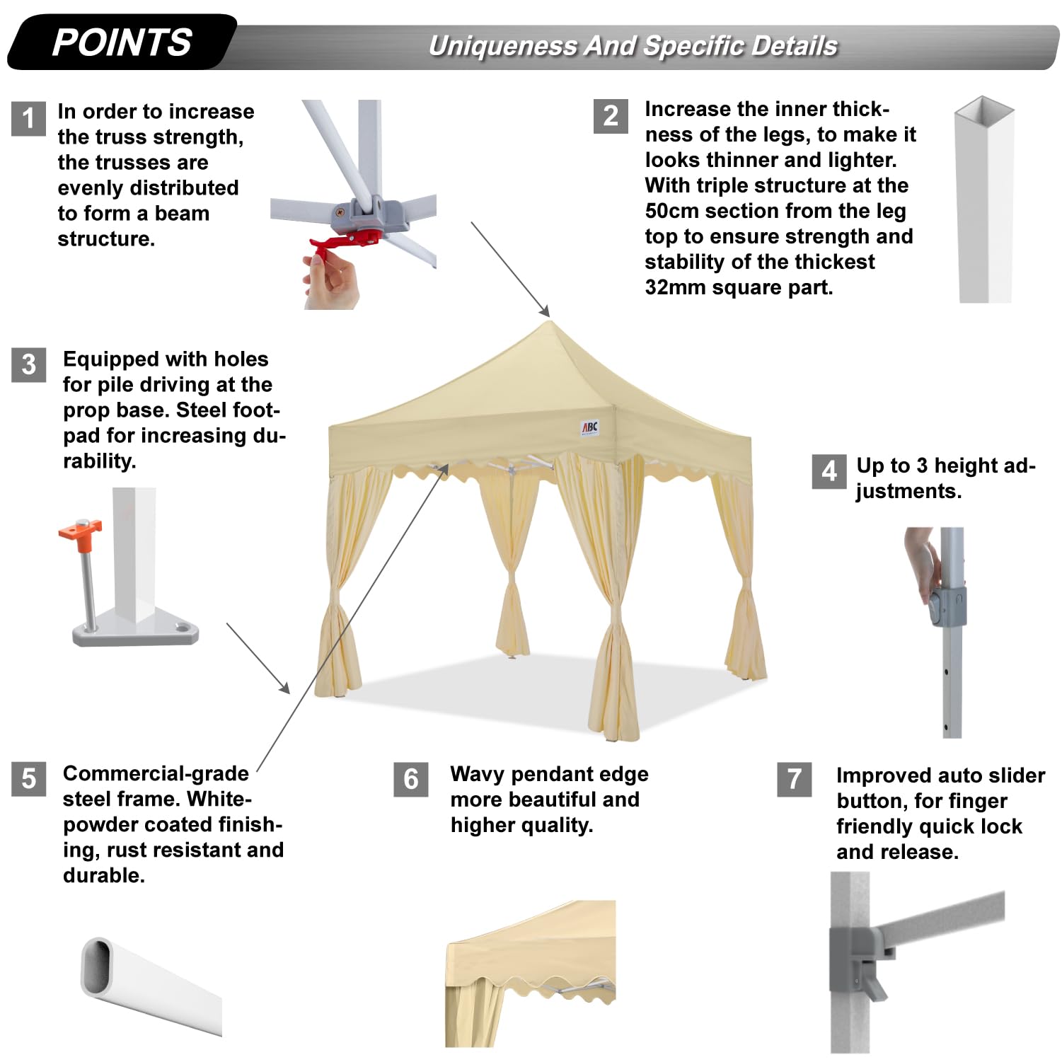 ABCCANOPY Patio Pop Up Canopy Tent with Curtain 10x10 Event-Series (Beige)