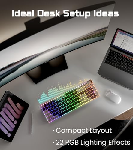 ROYALAXE X ProtoArc R100 Wireless Mechanical Keyboard, Hot Swappable Wired/Bluetooth 5.0/2.4G Wireless Keyboard with RGB Light for Windows & Mac, PBT Keycaps, Gateron G Blue Switch, Lava Brown