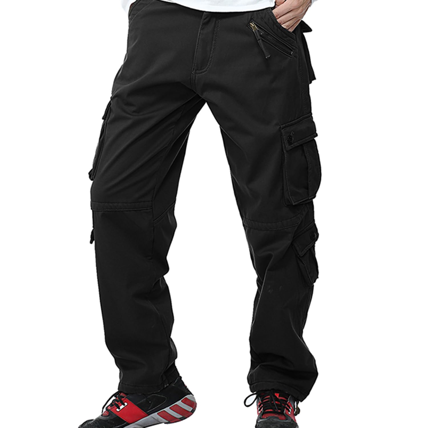 Black Casual Pant for Men Fleece-Linen Cargo Pants Combat Work Trousers Outdoor Hiking Pants Tag 30/US8