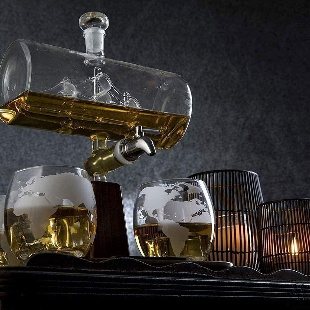 Decanter Set Whiskey Decanter Wine Decanter Whisky Glasses Decanter Set of 4 Whiskey Stones and Glass Gift Set Decanter Set Crystal Decanter Ships Decanter Wine Decanters-default