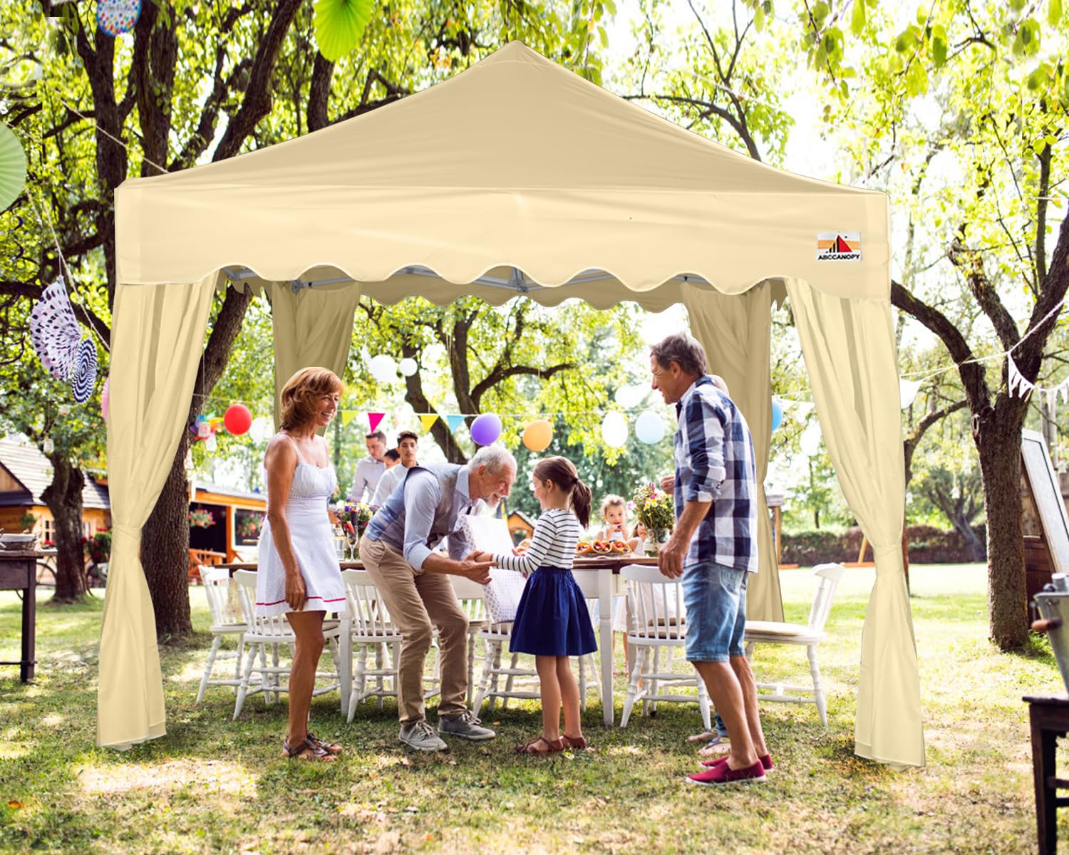 ABCCANOPY Patio Pop Up Canopy Tent with Curtain 10x10 Event-Series (Beige)