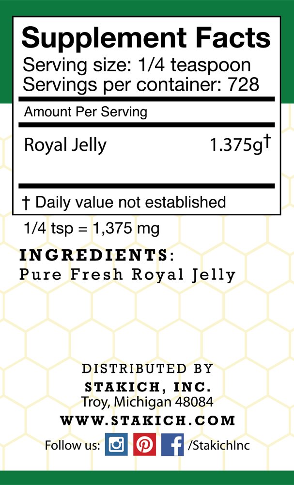 Stakich Fresh Royal Jelly - Pure, All Natural - No Additives/Flavors/Preservatives Added - 1 Kilogram (2.2 Pounds)