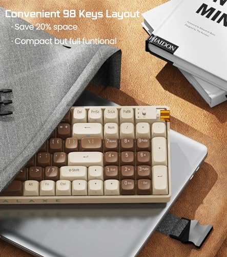ROYALAXE X ProtoArc R100 Wireless Mechanical Keyboard, Hot Swappable Wired/Bluetooth 5.0/2.4G Wireless Keyboard with RGB Light for Windows & Mac, PBT Keycaps, Gateron G Blue Switch, Lava Brown