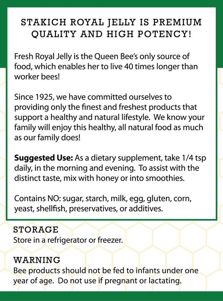 Stakich Fresh Royal Jelly - Pure, All Natural - No Additives/Flavors/Preservatives Added - 1 Kilogram (2.2 Pounds)