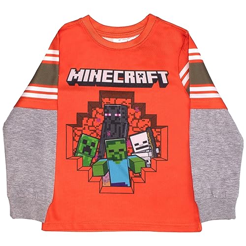 Minecraft Video Game 2-Piece Set, Boys Long Sleeve Active Mesh T-Shirt & Pants 2-Pack Bundle Set (Size 7, Orange)
