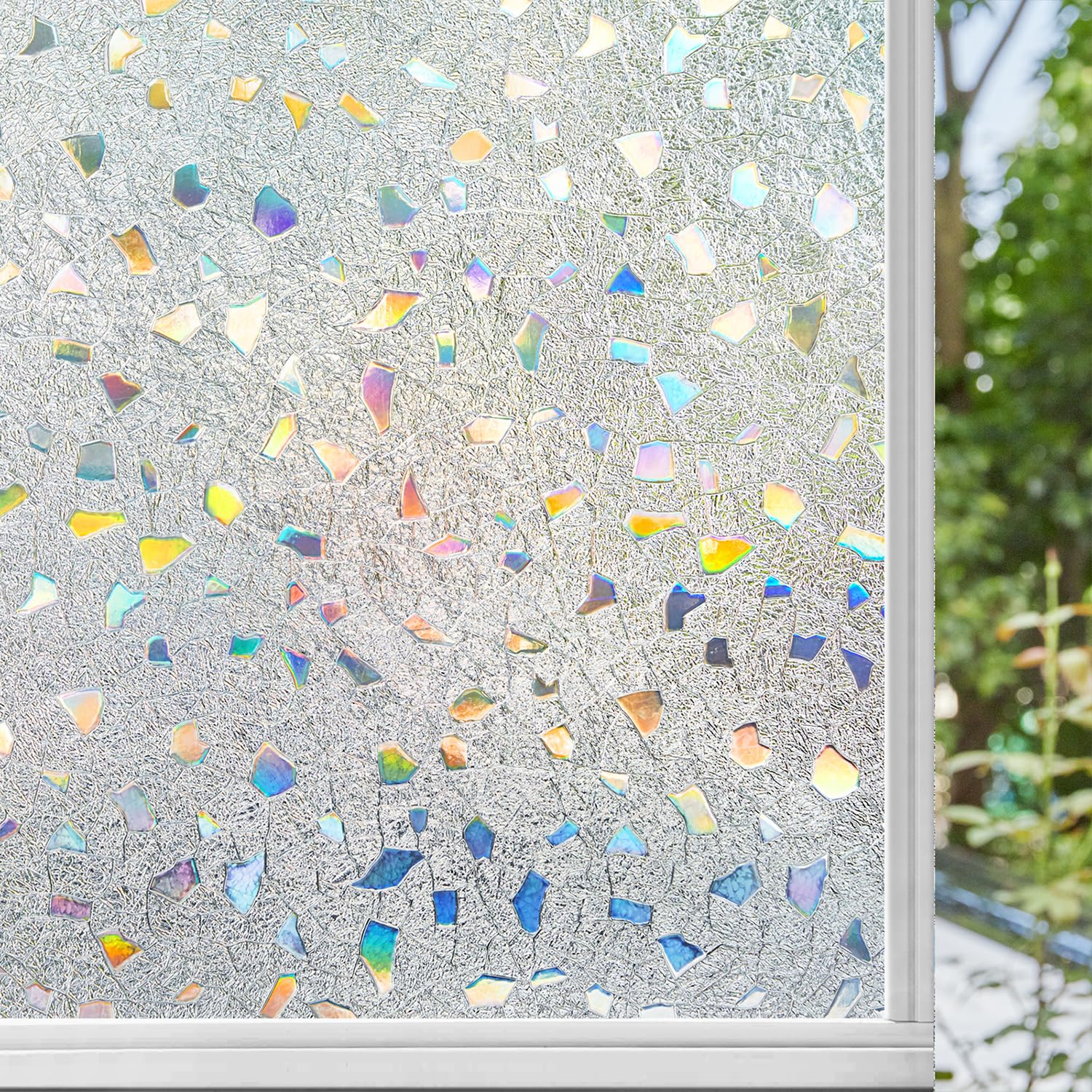NINETREX Window Privacy Film,Stained Glass Frosted Window Film,Decorative 3D Vinyl Cling Decals,Static Cling Sticker Non-Adhesive for Home,Colorful Gravel,17.5 x 157.4Inches