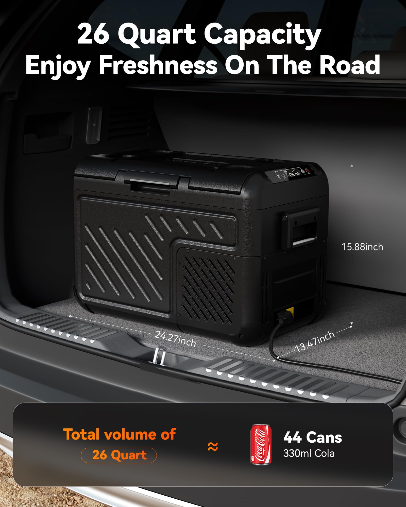 WOLFBOX 12V Portable Refrigerator, 26 Quart Car Fridge, RV Car Refrigerator with 12/24V DC 100/240V AC, Electric Cooler for Car, Camping, Travel and Home Use, APP Control