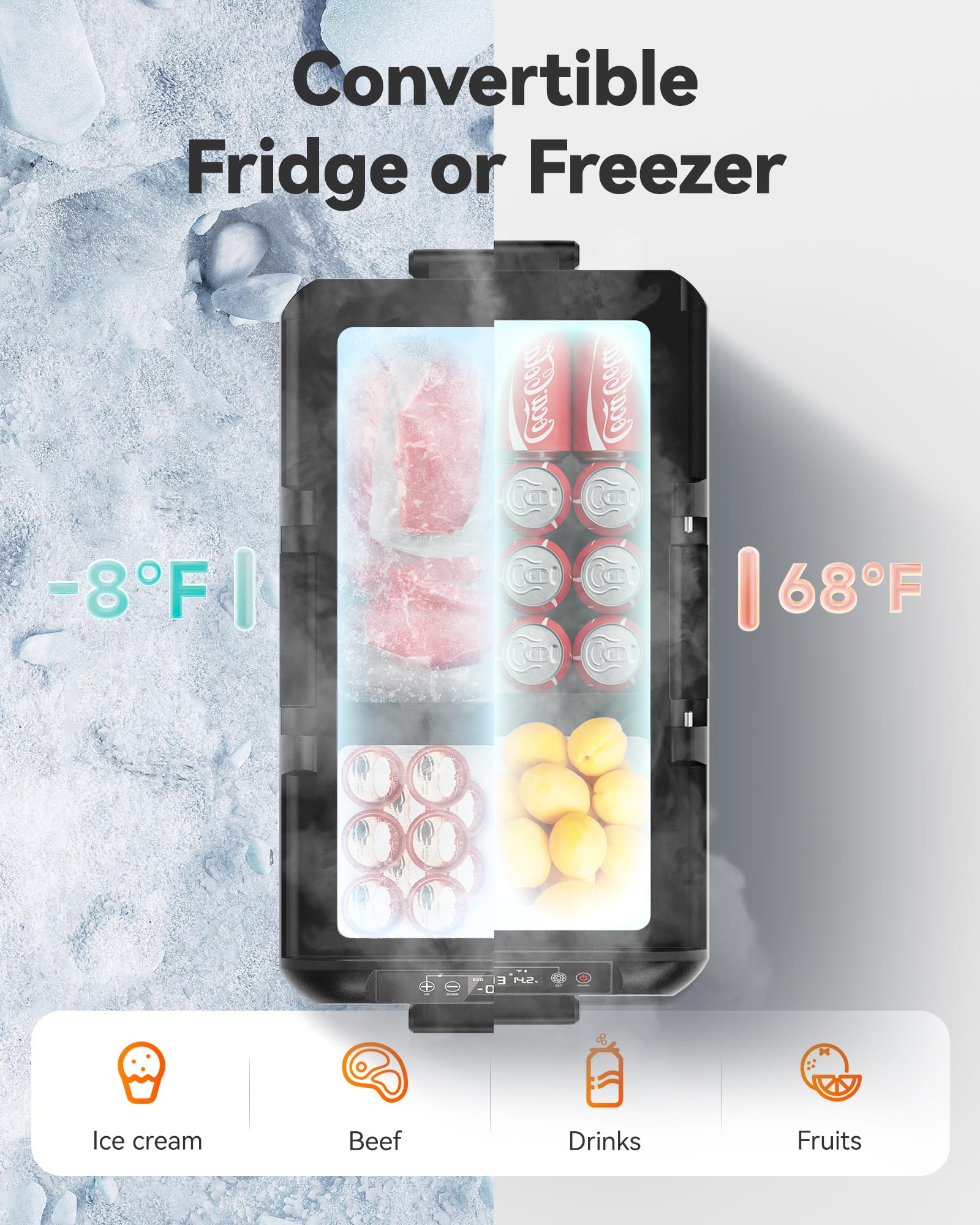 WOLFBOX 12V Portable Refrigerator, 26 Quart Car Fridge, RV Car Refrigerator with 12/24V DC 100/240V AC, Electric Cooler for Car, Camping, Travel and Home Use, APP Control
