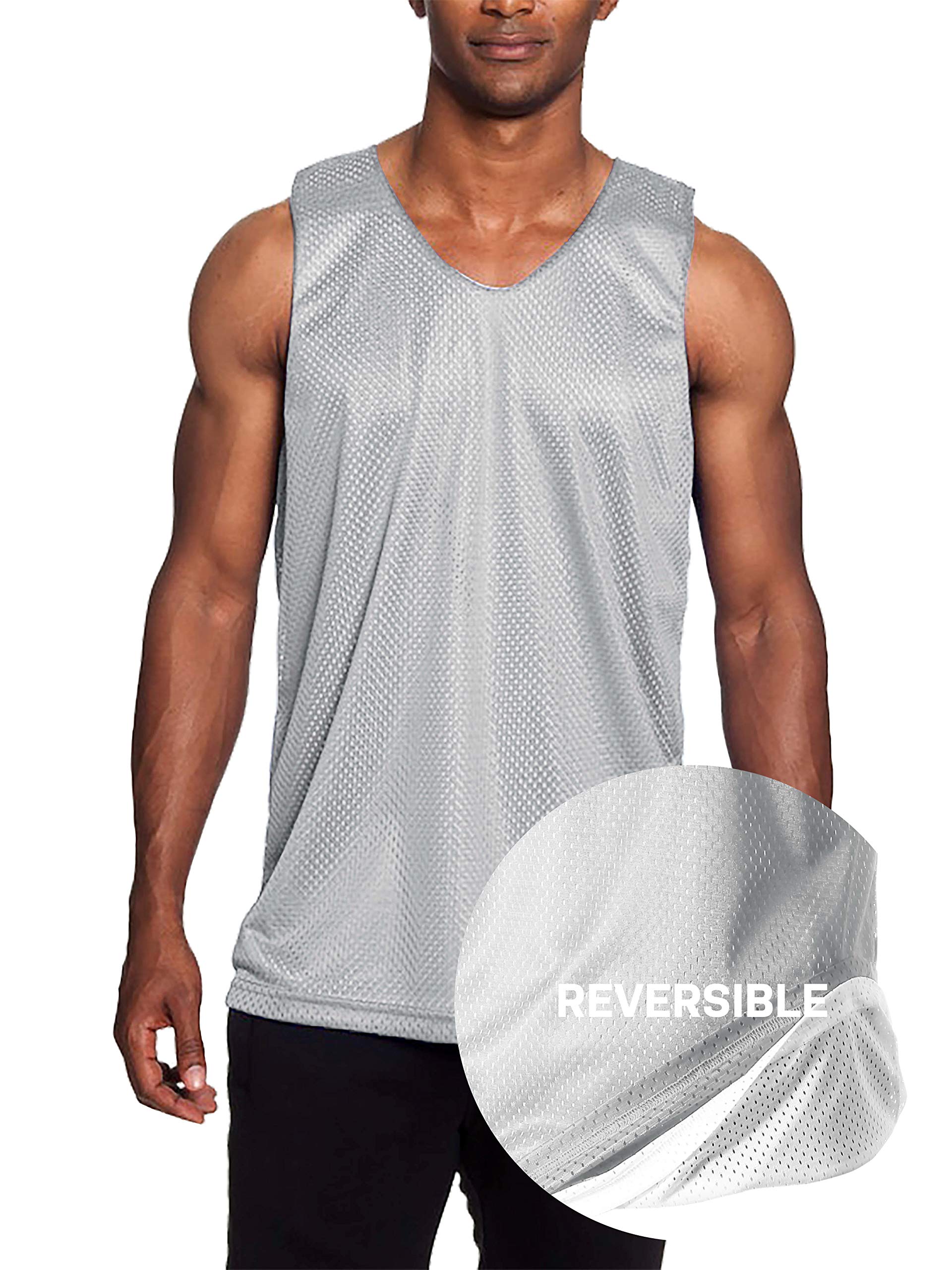 Mens Reversible Basketball Jersey Premium Moisture Wicking Mesh Tank Top (Large, 1ih05_Light Gray)