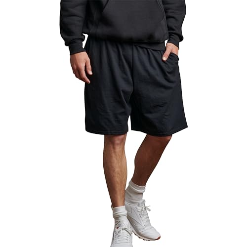 Russell Athletic Men's Cotton Baseline Short with Pockets, Black, Medium