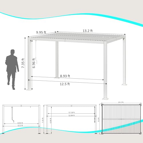 StarEcho Louvered Pergola 10 x 13 Ft with Integrated Drainage System - Durable Aluminum Outdoor Structure for Backyard, Garden, and Terrace - Adjustable Roof Gazebo for Easy Installation(White)