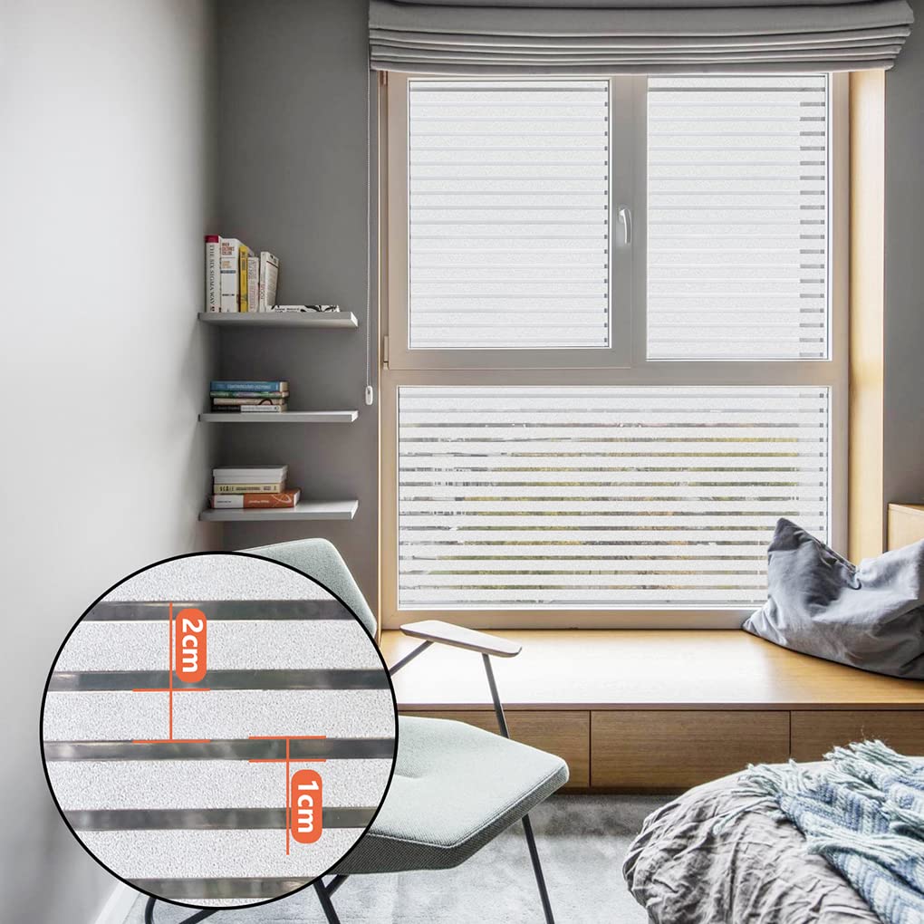 Donox Window Privacy Film UV Protection Static Window Film Non-Adhesive Window Film Beautiful and Simple for Home Office Striped Patterns 35.4 x 78.7 Inch
