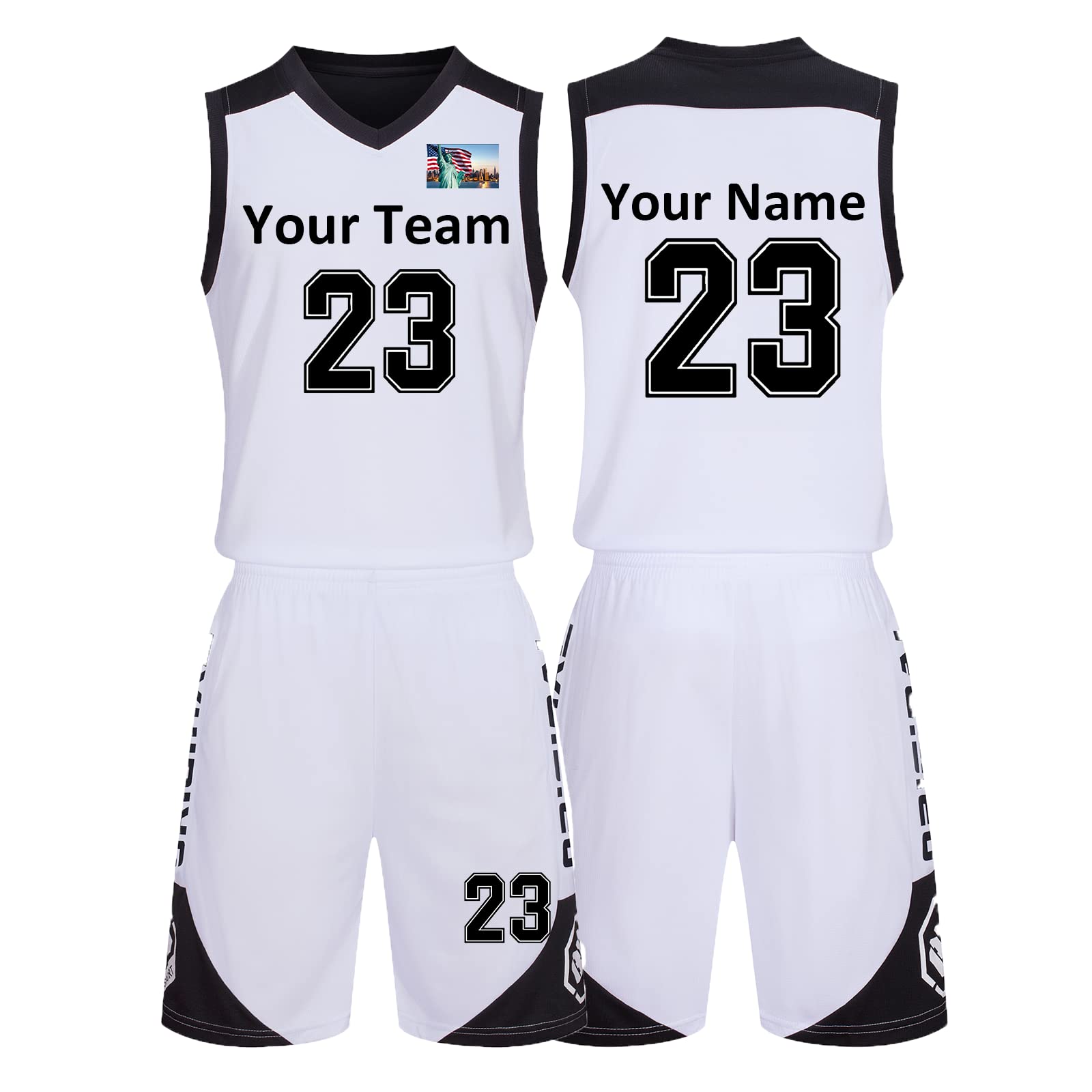Custom Basketball Jerseys Any Name Number Team Logo - Basketball Jerseys for Men Boys Kids Aldult Basketball Uniform Set (White)