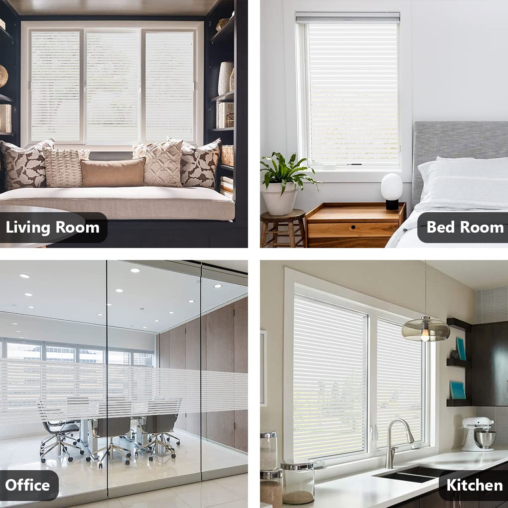Donox Window Privacy Film UV Protection Static Window Film Non-Adhesive Window Film Beautiful and Simple for Home Office Striped Patterns 35.4 x 78.7 Inch