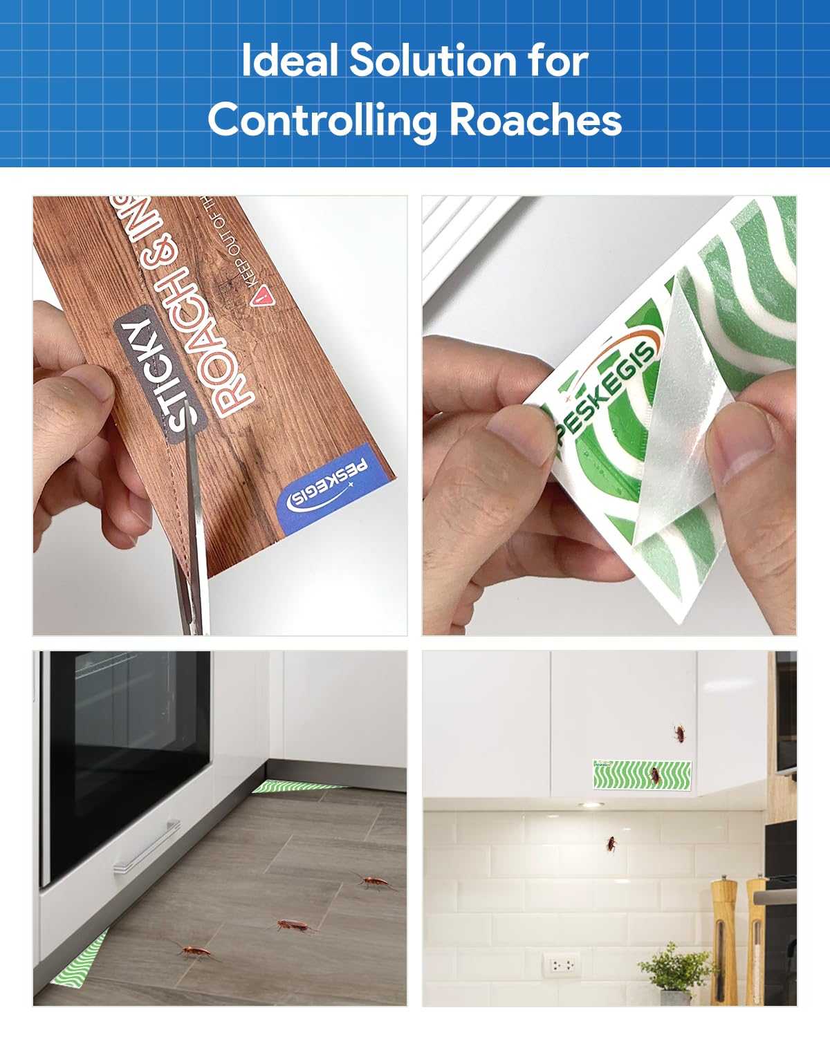 Large Roach Insect Traps 30 Pack, Trap & Kill Indoor Crawling Crickets, Scorpions, Cockroaches, Bugs, Spiders, Centipedes, Mice Glue Boards, On-Wall Insect Catcher, Pre-Baited Fruity Scent
