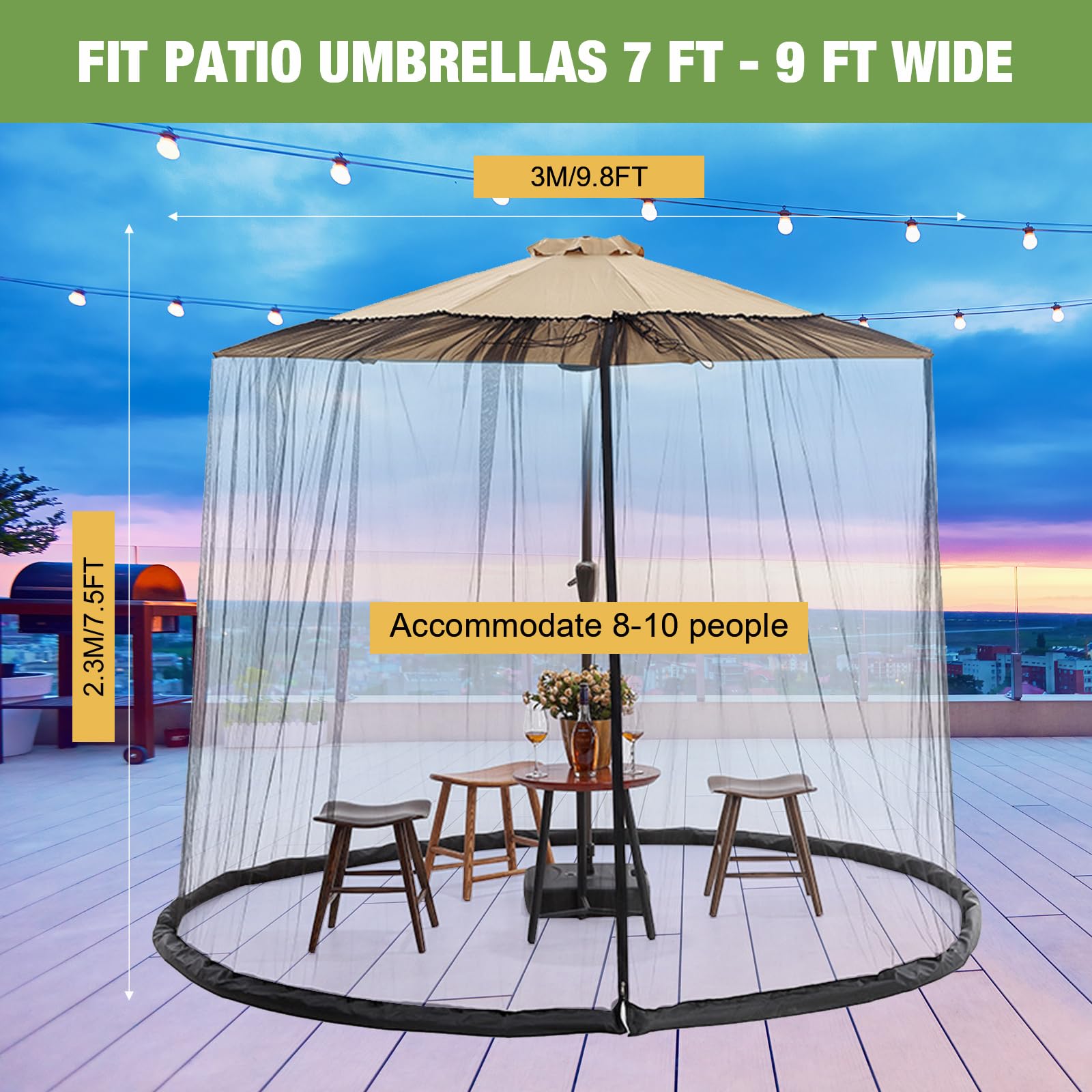 Sanwuta 2 Pcs Patio Umbrella Screen Patio Umbrella Mosquito Netting Fits 7-11ft Outdoor Umbrellas and Patio Tables, Does Not Contain Patio Umbrella
