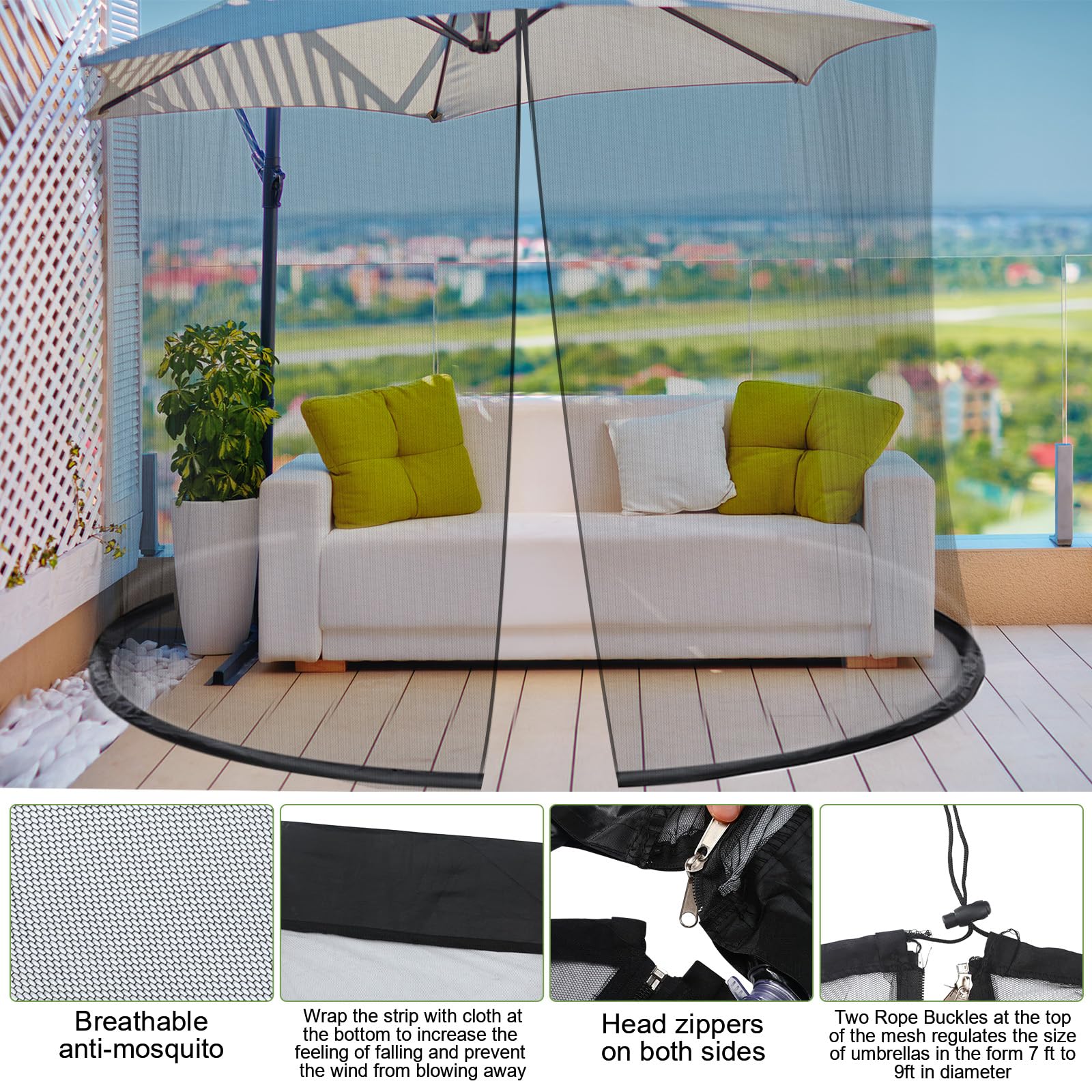Sanwuta 2 Pcs Patio Umbrella Screen Patio Umbrella Mosquito Netting Fits 7-11ft Outdoor Umbrellas and Patio Tables, Does Not Contain Patio Umbrella