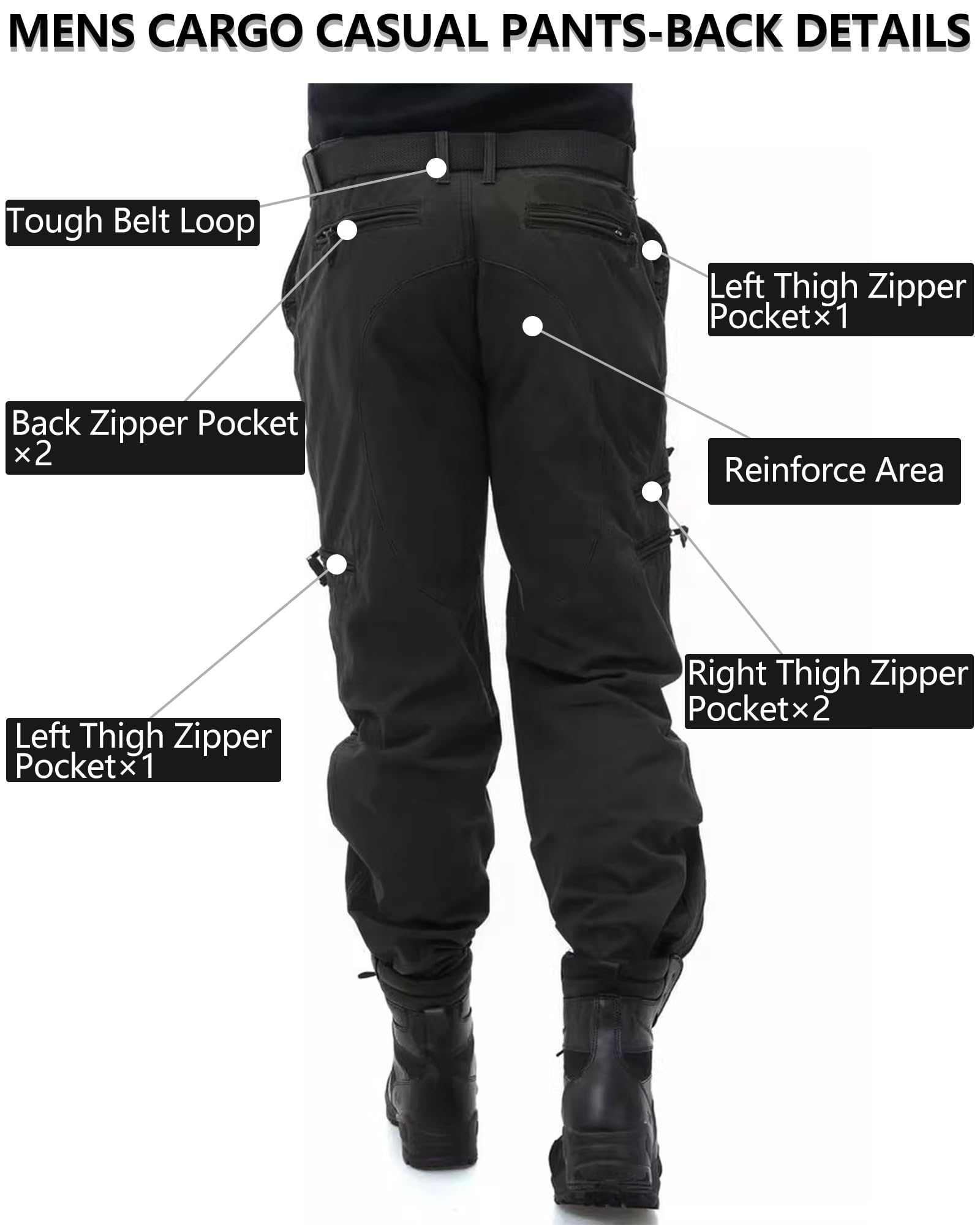 GSGGIG Men's Work Pants Outdoor Tactical Cargo Pants for Men, Cotton Casual Combat Pants with Zipper Pockets No Belt 9920-Black-32