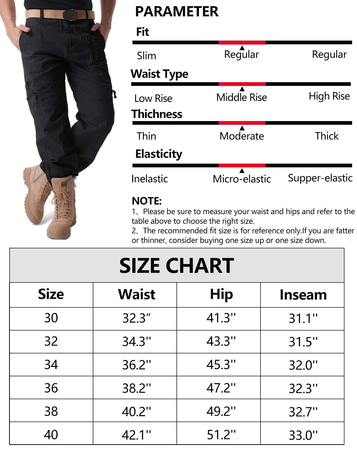 GSGGIG Men's Work Pants Outdoor Tactical Cargo Pants for Men, Cotton Casual Combat Pants with Zipper Pockets No Belt 9920-Black-32