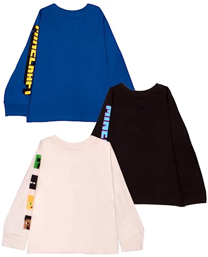 Minecraft Characters Boys Long Sleeve T-Shirt, 3-Pack Bundle Set for Kids and Toddlers (Size 7, Black/White/Royal)